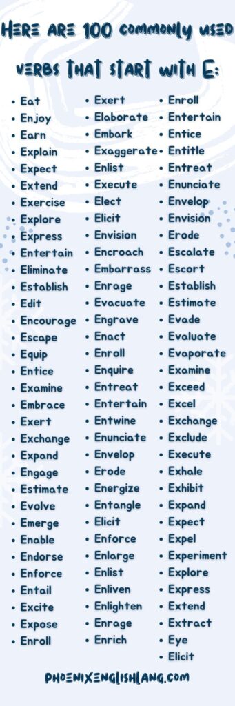 Top 100 Commonly Used Verbs That Start With E [2025] - Phoenix English