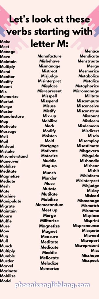 Top 100 Commonly Used Verbs That Start With M [2024] - Phoenix English
